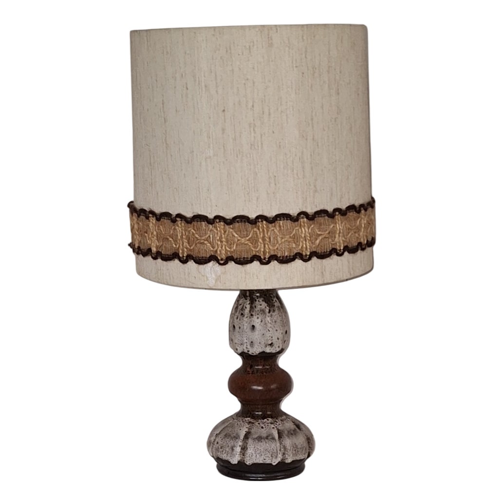 Vintage German Fat Lava Ceramic Table Lamp with Wool Shade from Hustadt ...