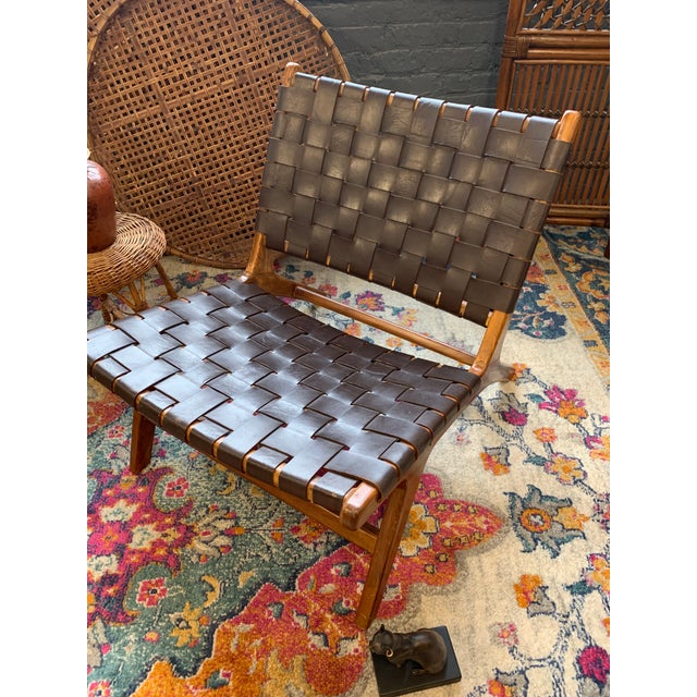 Mid-Century Modern Teak Scandinavian Woven Leather Strap Lounge Chairs ...