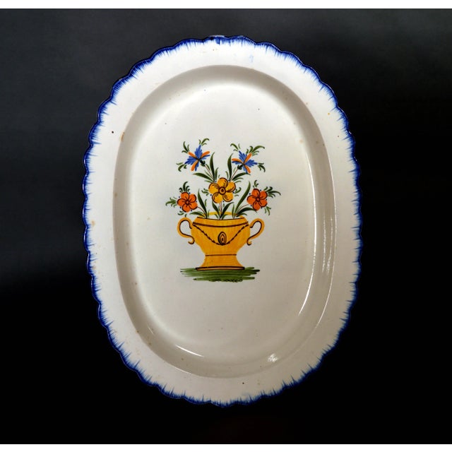 Shell-Edge Prattware Oval Pearlware Dish Painted With an Urn of Flowers ...