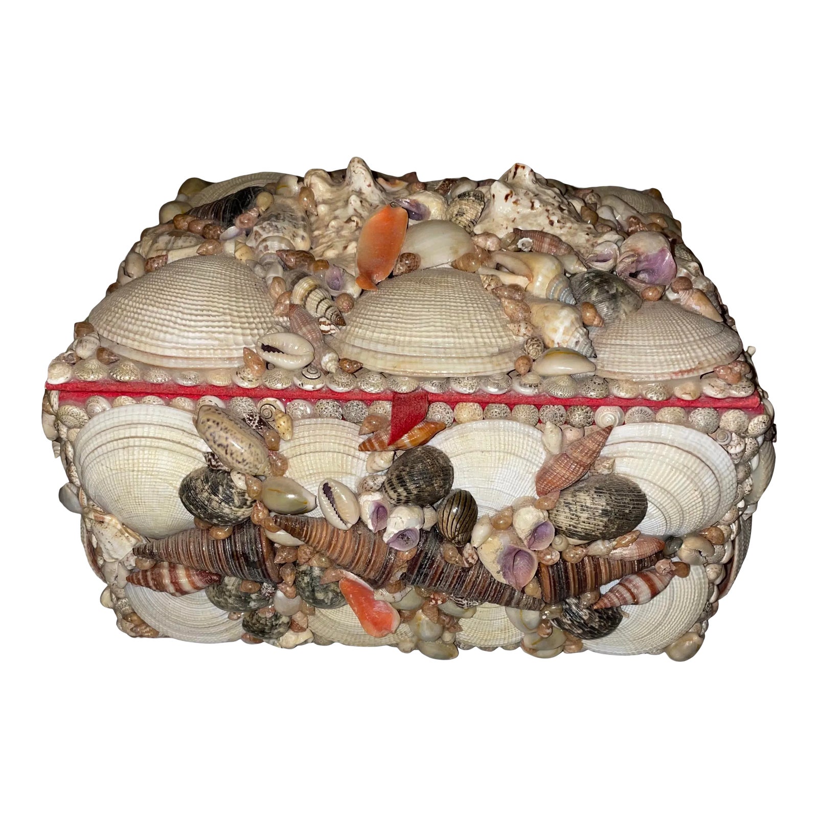 Vintage Handcrafted Shell Encrusted Lidded Box | Chairish