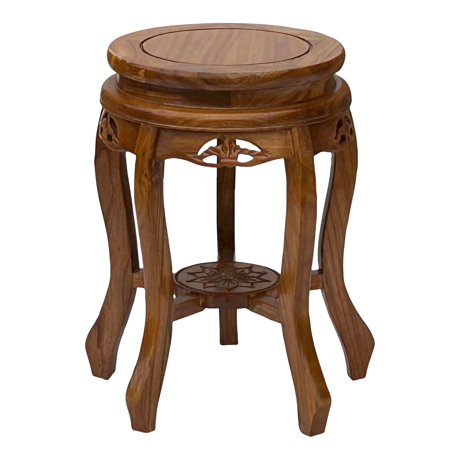 Oriental Light Brown Natural Wood Grain Round 5 Legs Stool Side Table ...