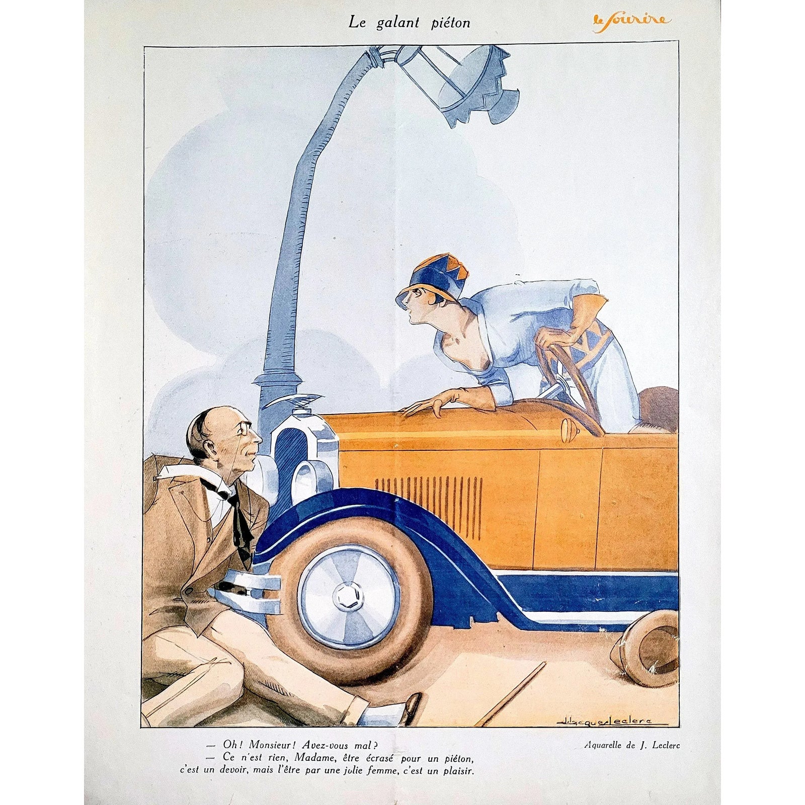 Jacques Leclerc, 1925 "Le Galant Pieton" Le Sourire Print Cover | Chairish