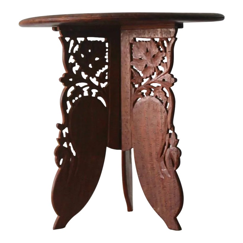 1920s Style Antique Circular Anglo-Indian Fold Away Side Table | Chairish