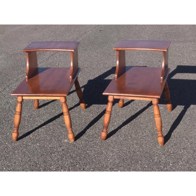 Mid 20th Century Pair Vintage Maple Colonial Style Step End Tables ...