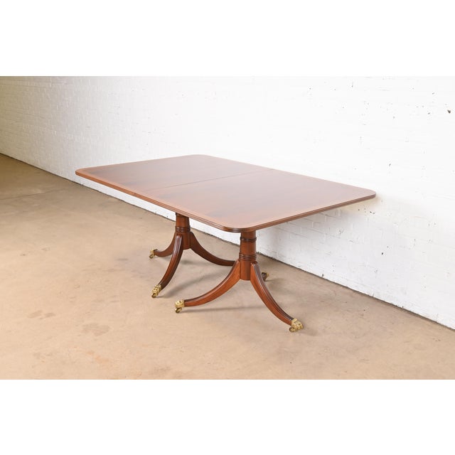 Stickley Georgian Banded Flame Mahogany Double Pedestal Extension ...