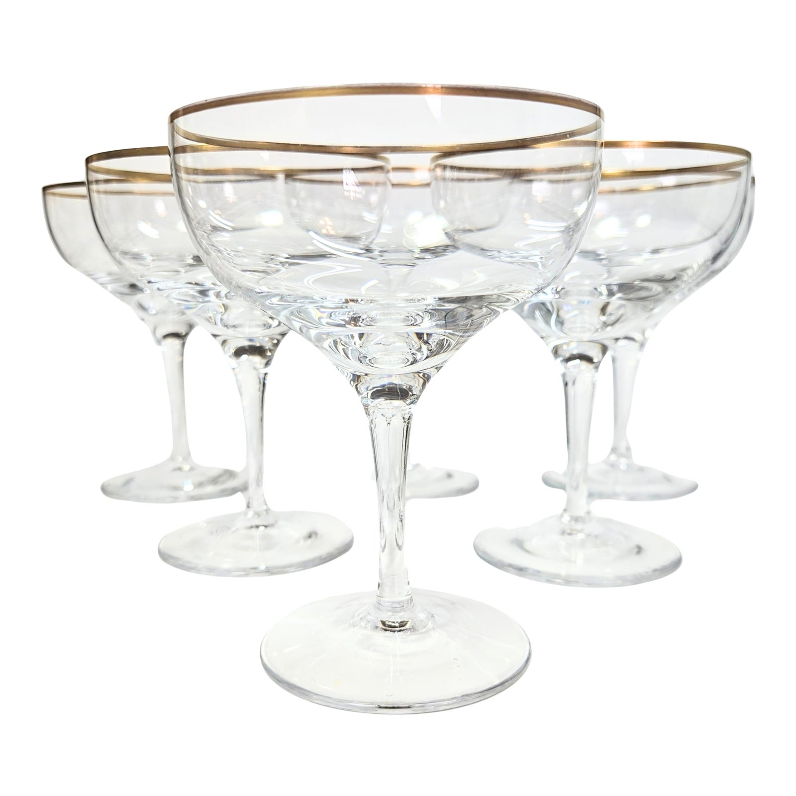 Mid-Century Gold Rimmed Champagne Coupes- Set of Six | Chairish