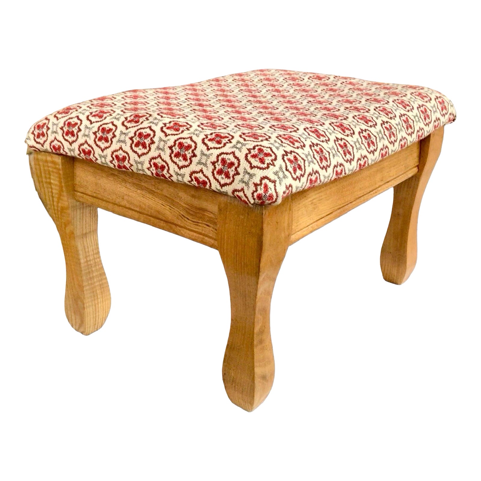 Vintage Pine Upholstered Footstool | Chairish
