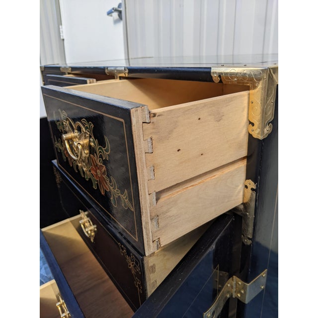 Late 20th Century Asian Black Lacquer Hand-Painted Chinoiserie Granite ...