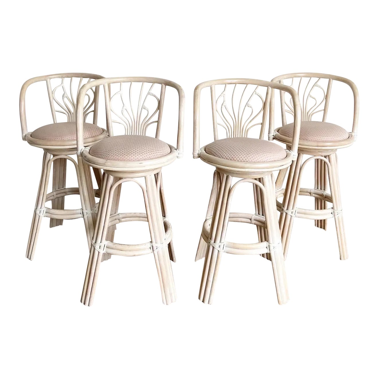 Bamboo Chic Bamboo Rattan Swivel Bar Stools - Set of 4 | Chairish