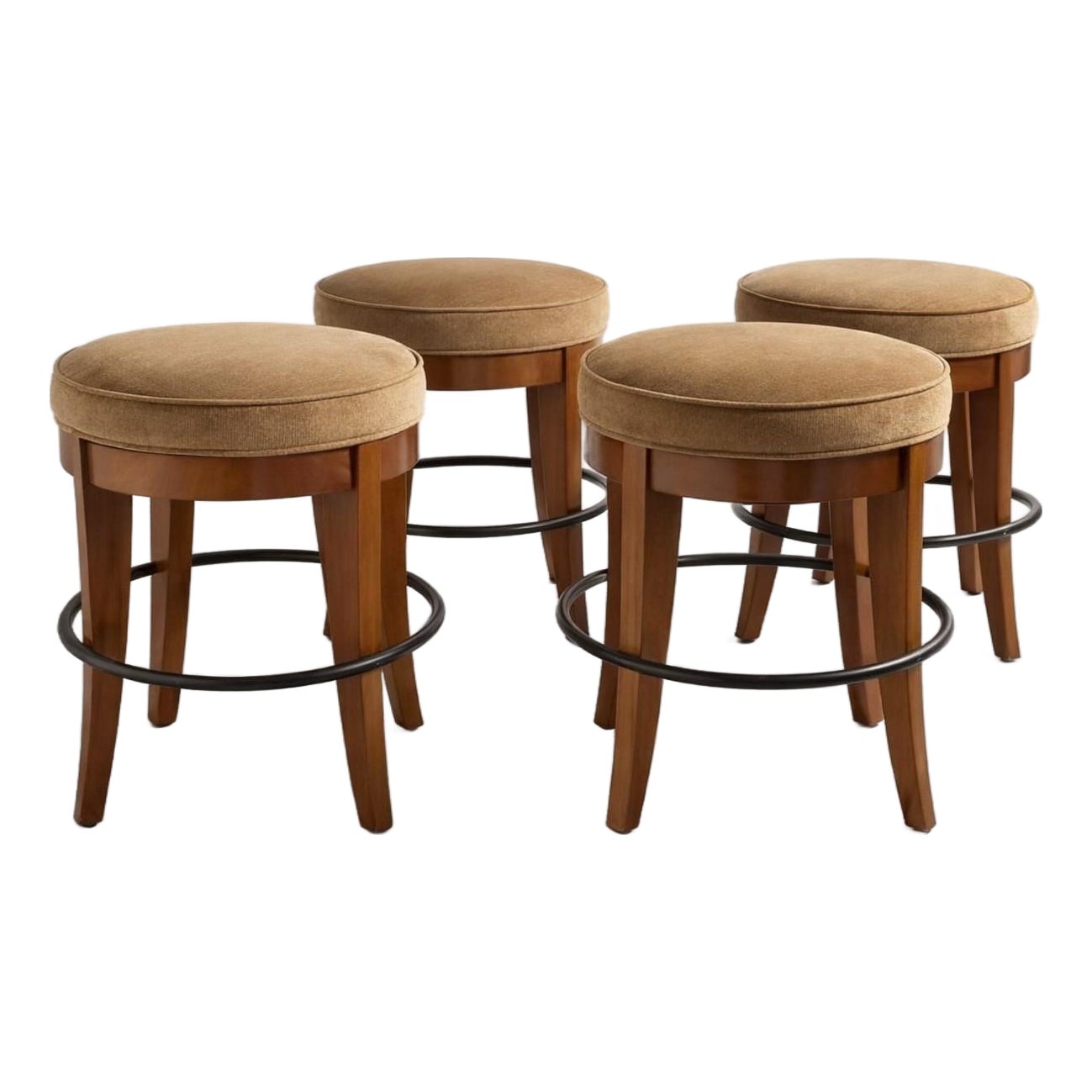 1990s Swaim Upholstered Counter Stools With Wood Bases and Metal ...