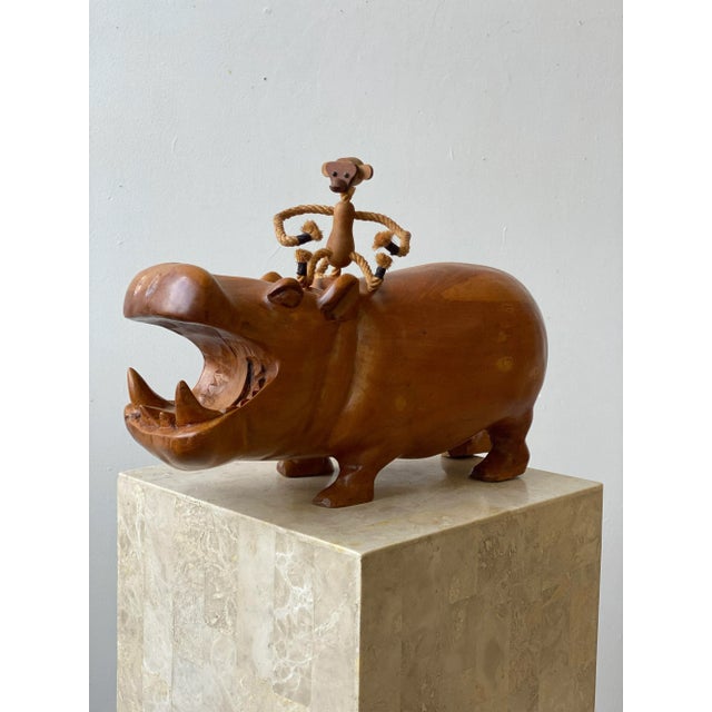 Vintage Large-Scale Hand-Carved Wood Hippo Sculpture, Circa 1960s ...
