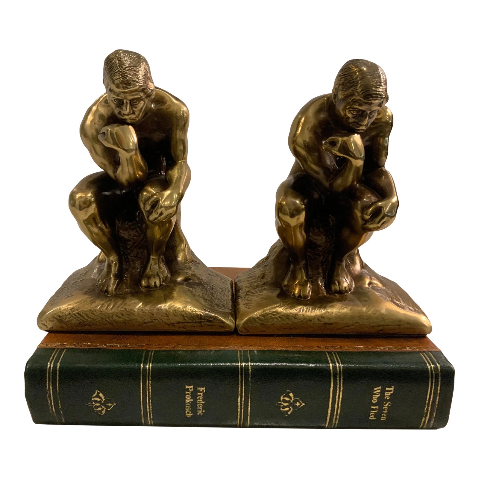 Pair of Vintage Pm Craftsman Brass Thinker Bookends | Chairish