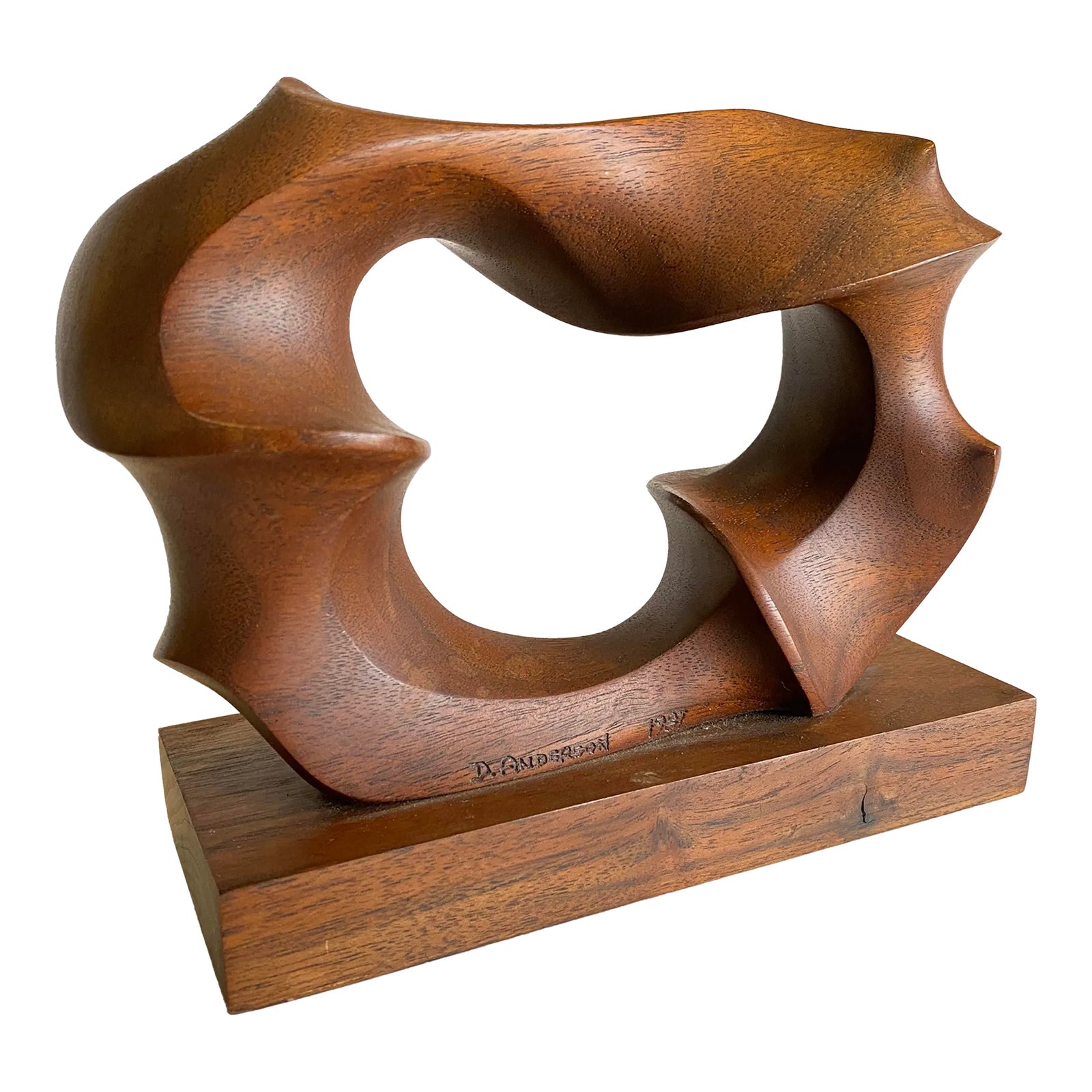 Vintage David Anderson Abstract Carved Walnut Sculpture | Chairish