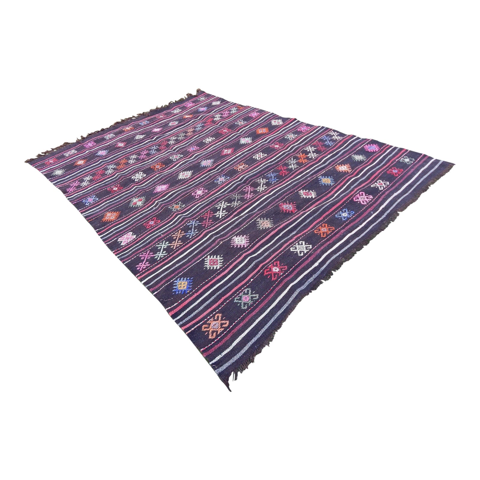 Vintage Geometric Pattern Tribal Flatweave Kelim,6'11'' X 9'4'' | Chairish