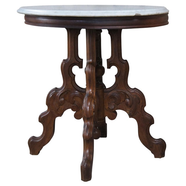 Late 19th Century Antique Victorian Carved Walnut Oval Marble Top ...