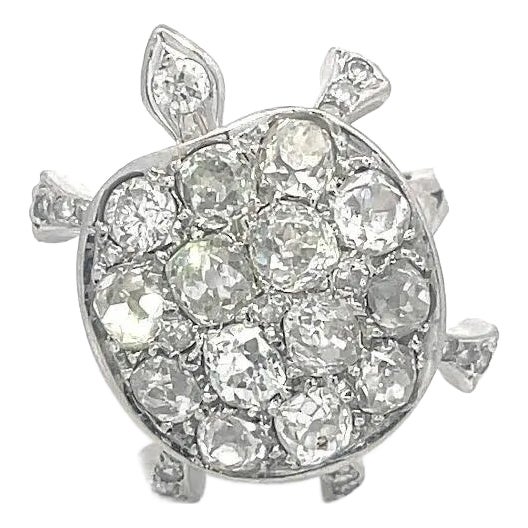 18k Diamond Turtle Ring Old Mine Cut 2.25ct White Gold | Chairish