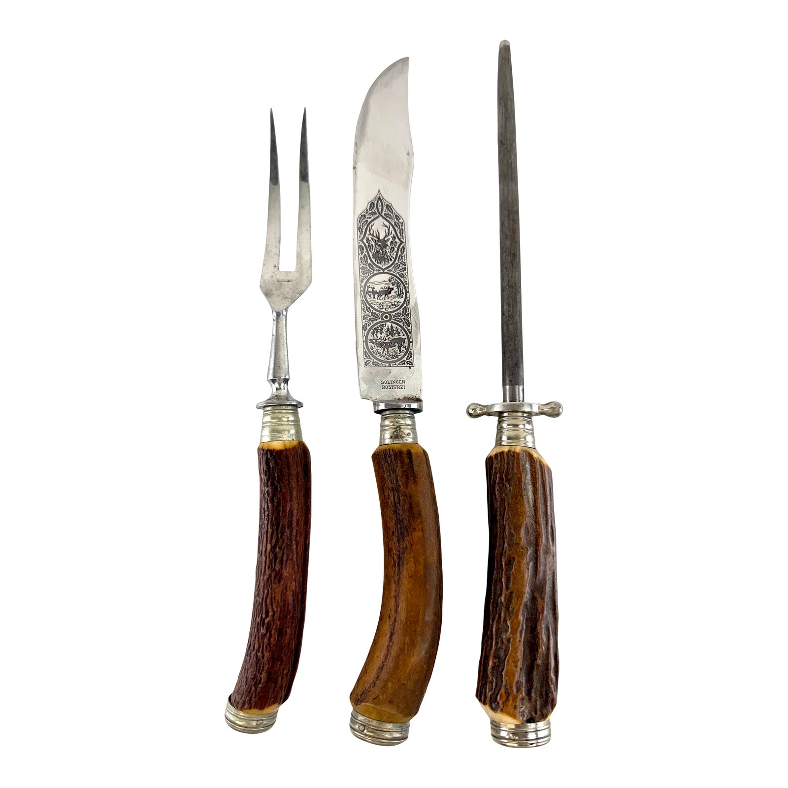 Vintage Solingen Germany Stag Antler Carving Set – 3 Piece | Chairish