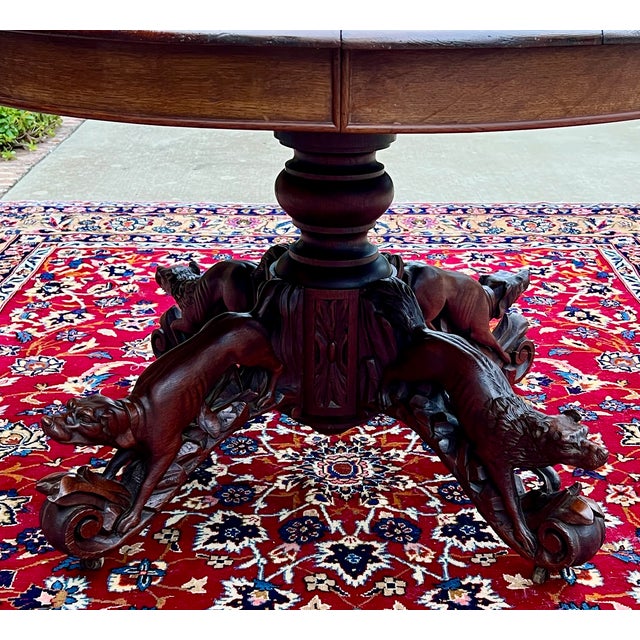 Antique French Round Game Card Dining Table Pedestal Oak Hunt ...