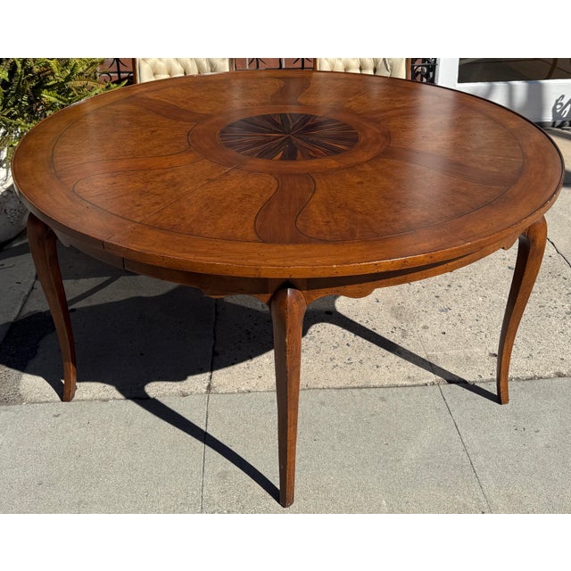 Round Italian Mahogany Inlaid Dining Table | Chairish