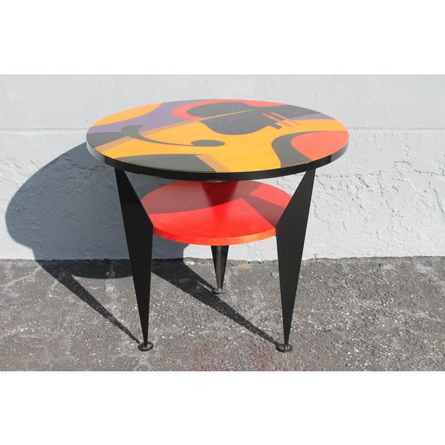 1970's Memphis Style Multi Color 2 Tiered Accent/ Side Table | Chairish