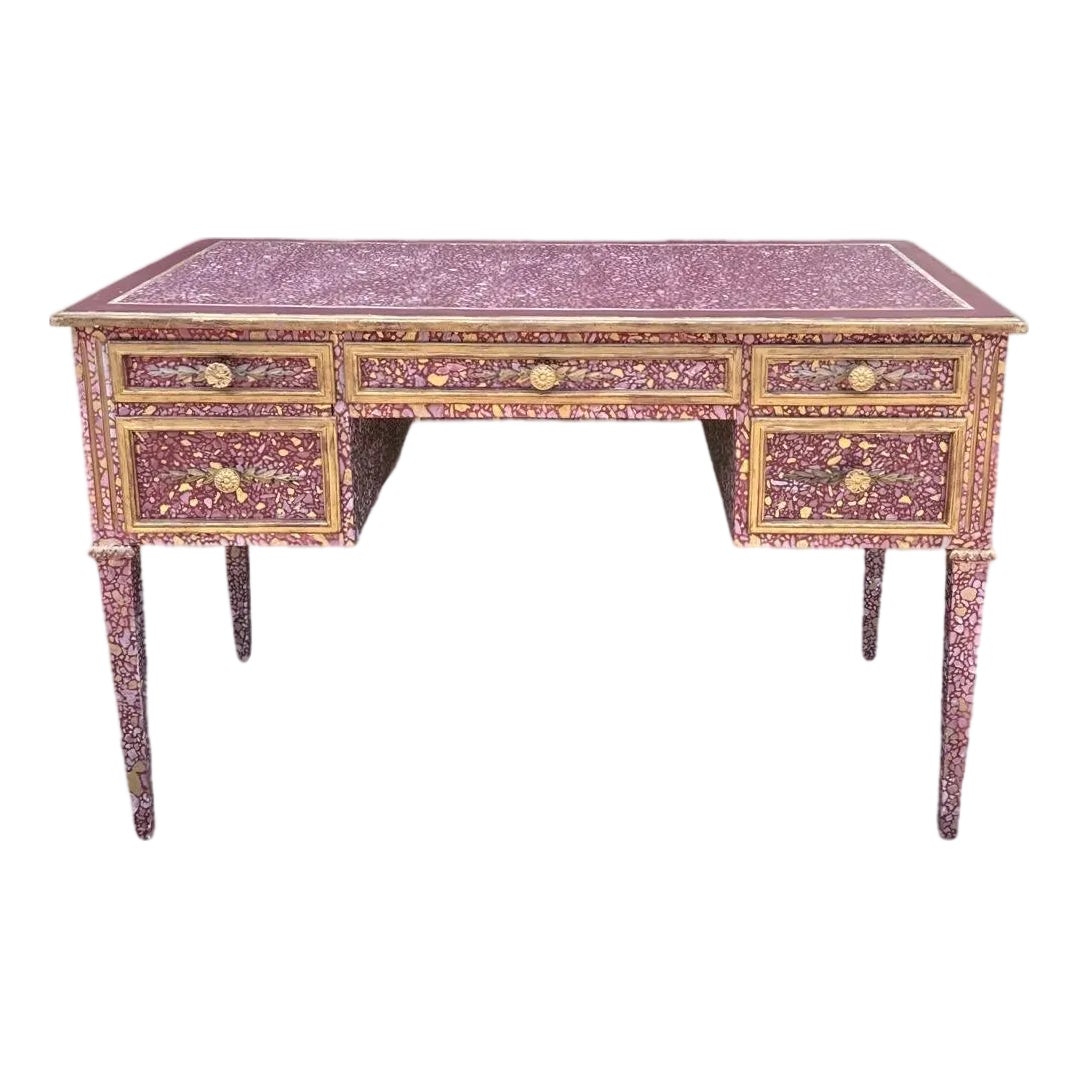 Antique Italian Wood Painting Pseudo Porphyry Marble and Details Desk ...
