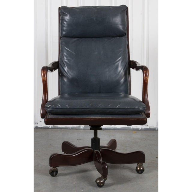 Blue Leather Executive Office or Desk Chair | Chairish