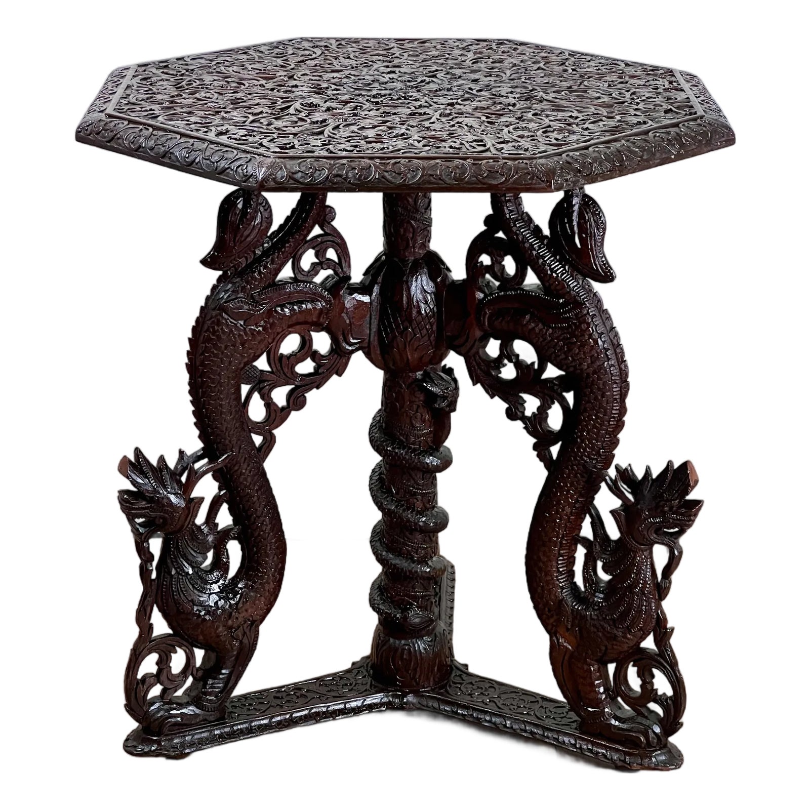 Antique Burmese Carved Dragon and Serpent Table C. 19th Century | Chairish