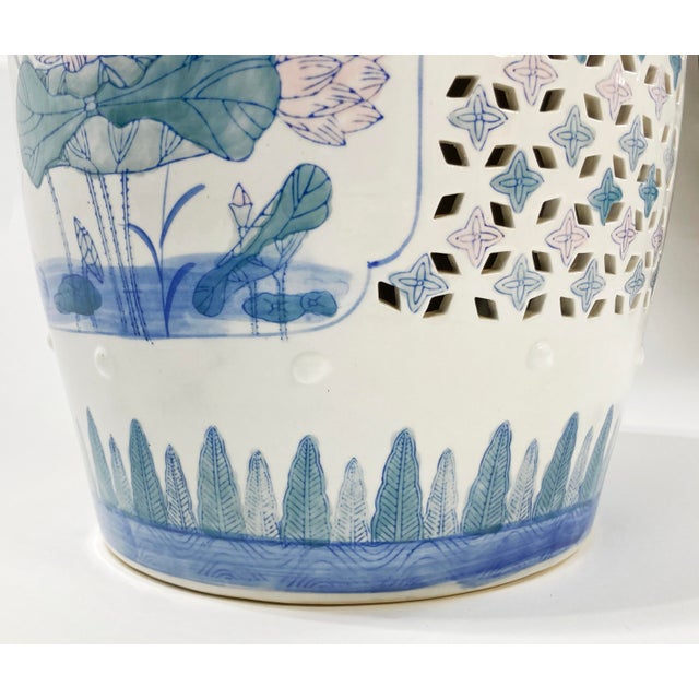 Vintage Ceramic Lily Pad Motif Garden Stool | Chairish