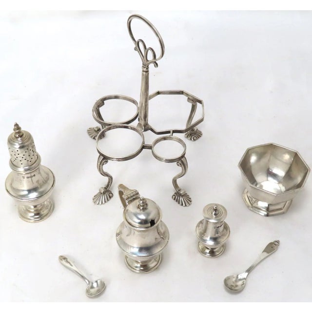 1910 Antique Sheffield England Sterling Silver Condiment Caddy Set ...