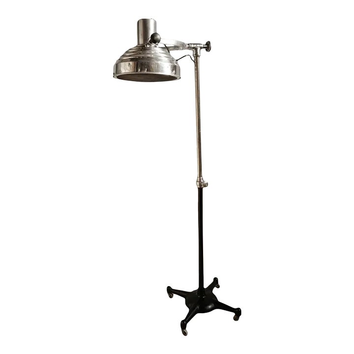 Vintage Mid 20th Century Chrome Industrial Floor Lamp on Wheels | Chairish