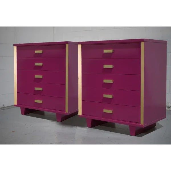 Mid Century Art Deco Style Chests in Framboise and Gold - Newly Painted ...