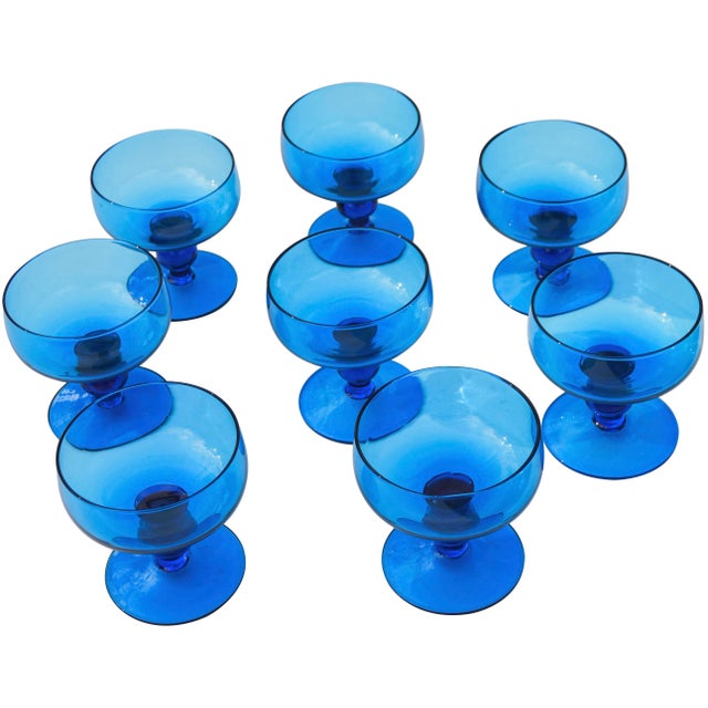 Vintage Blue Glasses - Set of 8 | Chairish