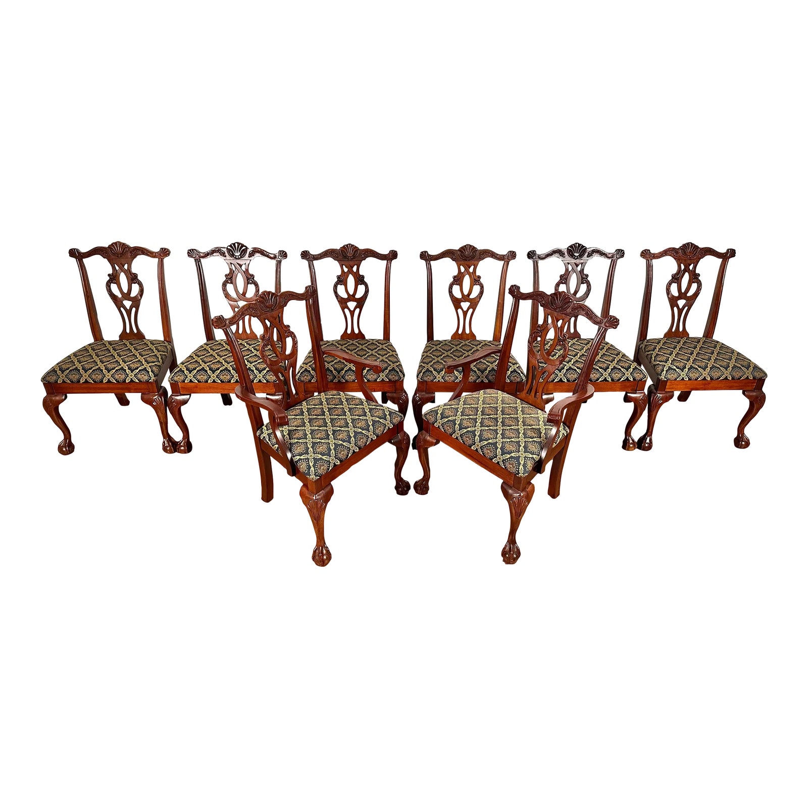 1990s Hickory White Chippendale Mahogany Dining Room Chairs - Set of 8 ...