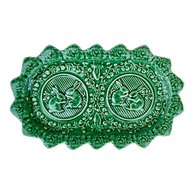 Bordallo Pinheiro Green Rabbit Lettuce Platter, Portugal | Chairish