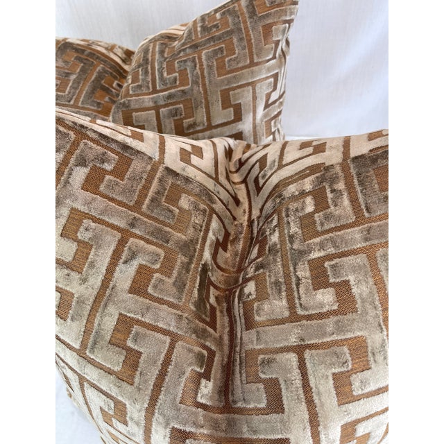 Greek Key Cut Velvet 22" Pillows-A Pair | Chairish