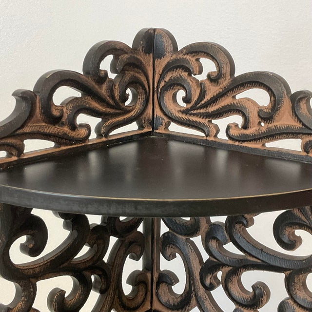 1980s Vintage Chippendale Rocco Wall Mounted Corner Shelf With ...