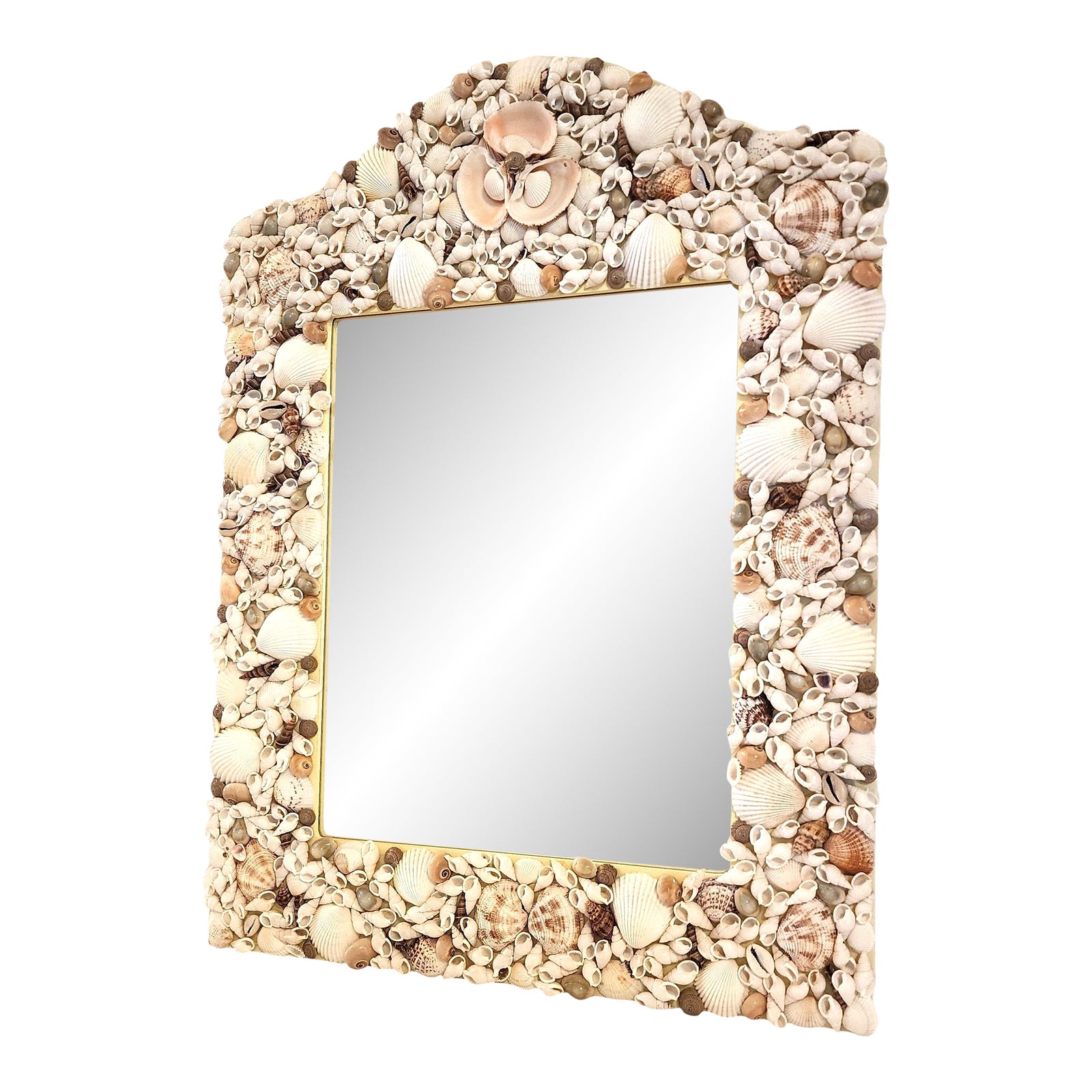 Vintage Coastal Natural Seashell Arched Wall Mirror | Chairish