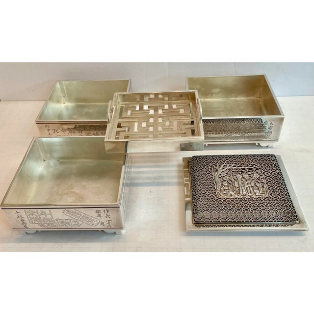 Antique Chinese Incense Clock Qing Silver Square Calligraphy Mark 19th ...