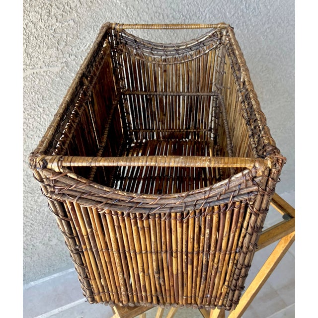 Mid 20th-Century Pencil Reed Tortoiseshell Rattan Media Storage Basket ...