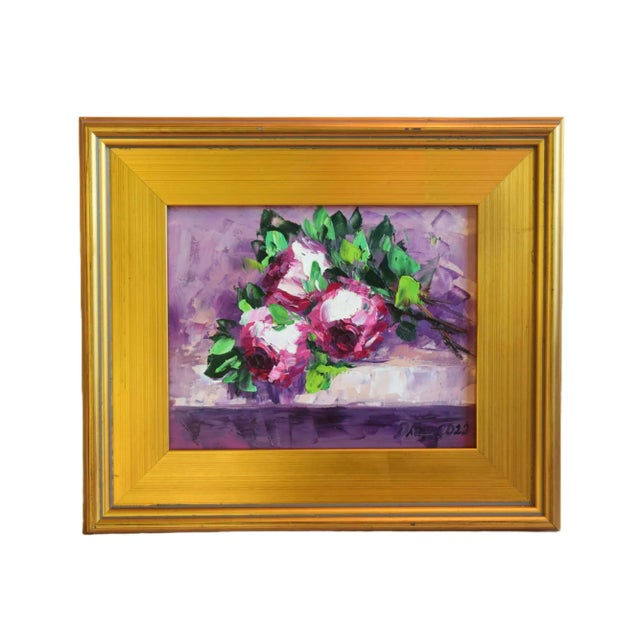Lavender Floral Bouquet of Roses Artist “ Dorothy Laz” Signed Oil ...