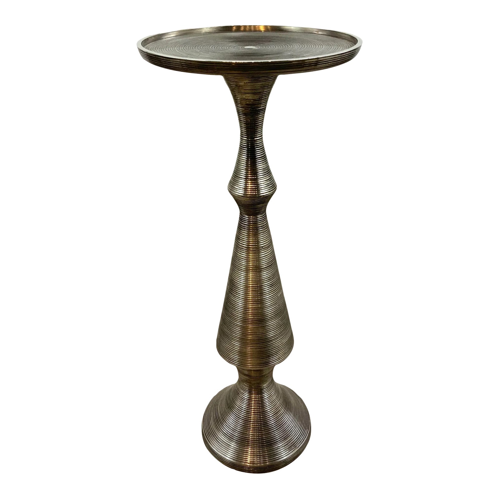 Currey & Co. Modern Silver Finished Round Drink Table | Chairish