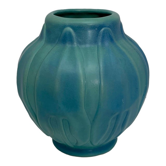 1980 Van Briggle Large Art Pottery Turquoise Vase | Chairish