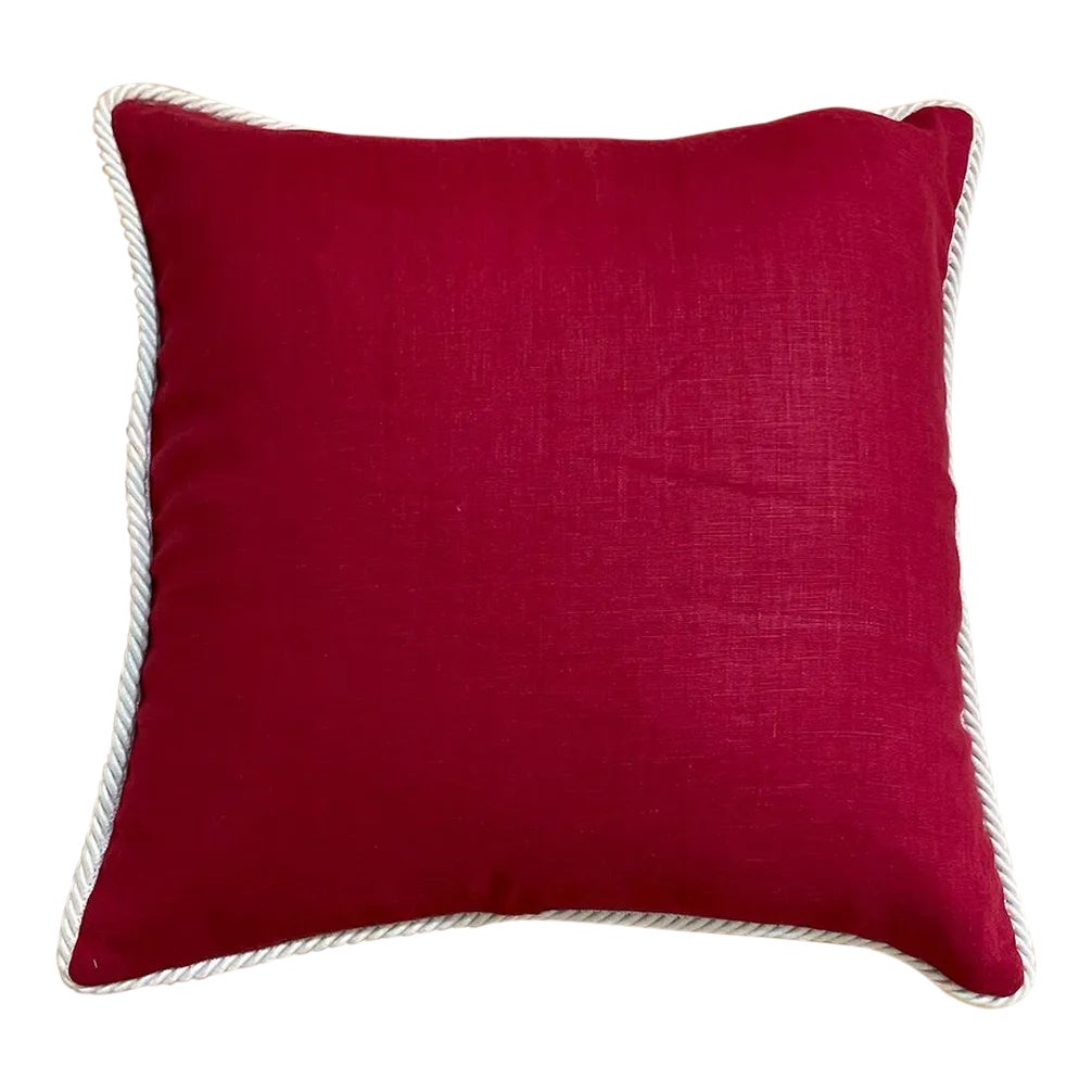 Contemporary Crimson Linen Pillow With Cording | Chairish