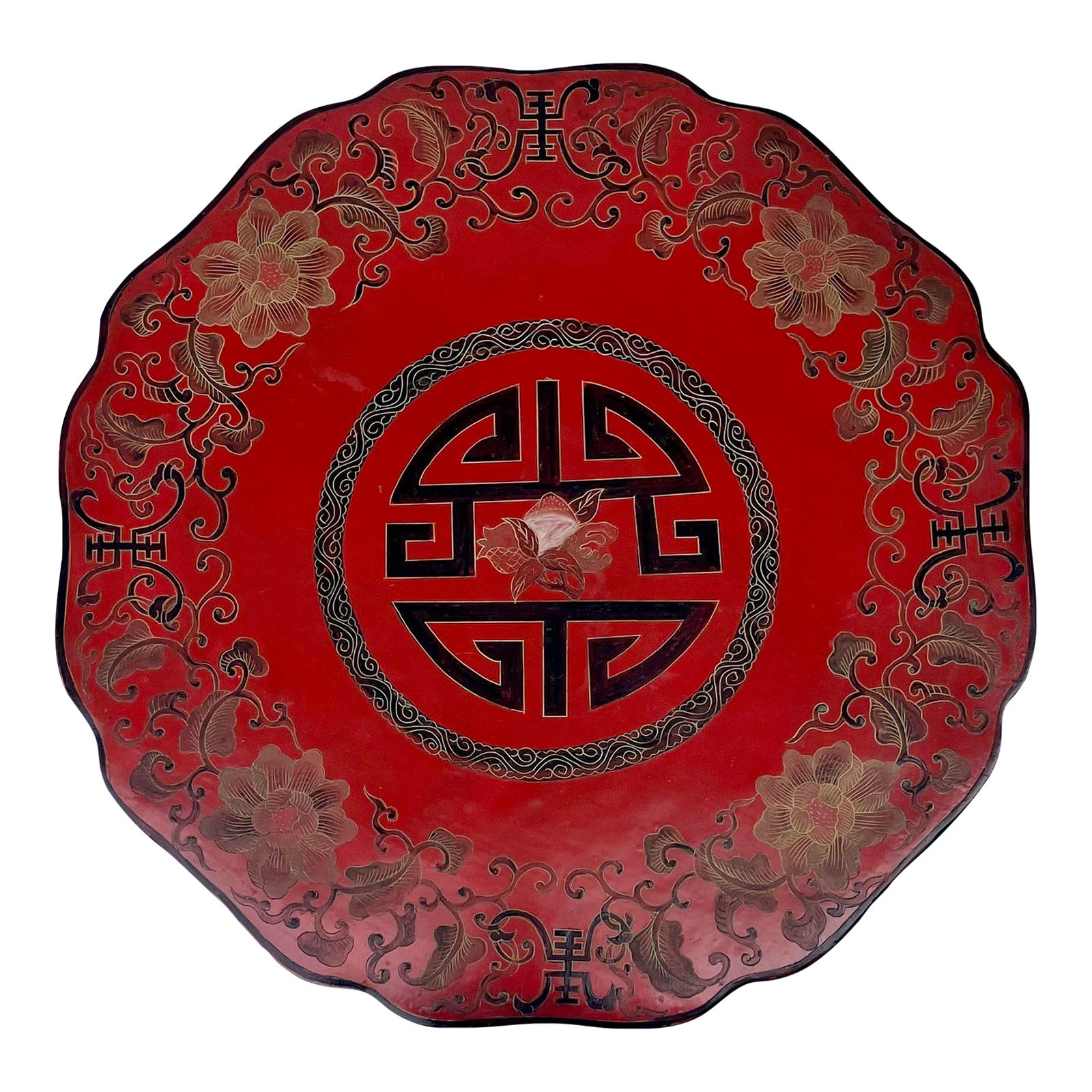 Large Antique Chinese Red Lacquered Round Box | Chairish