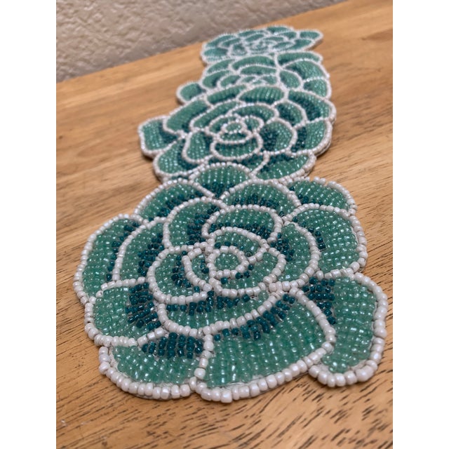 Set of Four Aqua Beaded Floral Coasters | Chairish