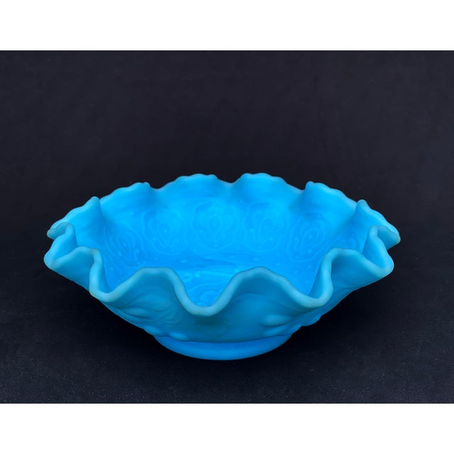 Vintage Fenton Blue Satin Glass Ruffled Persian Medallion Candy Dish ...