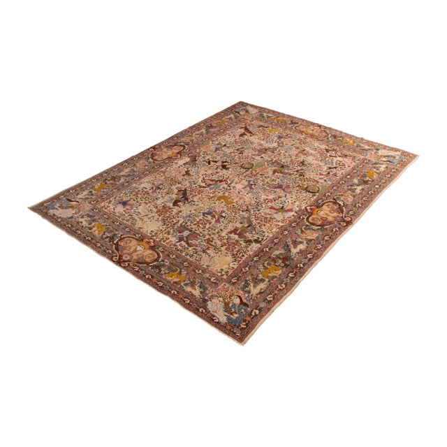 Hand-Knotted Antique Tabriz Style Rug Beige Blue Pictorial All Over ...