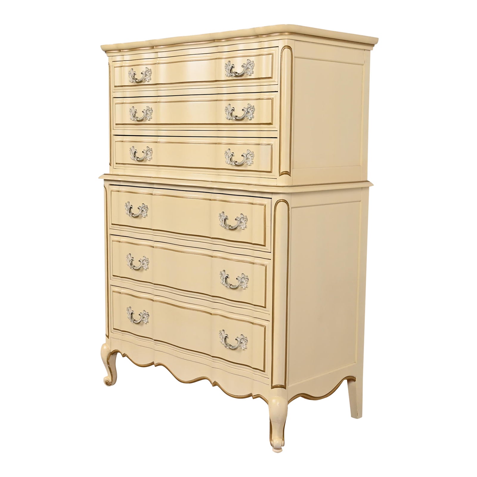 French Provincial Louis XV Cream Lacquered and Gold Gilt Highboy ...