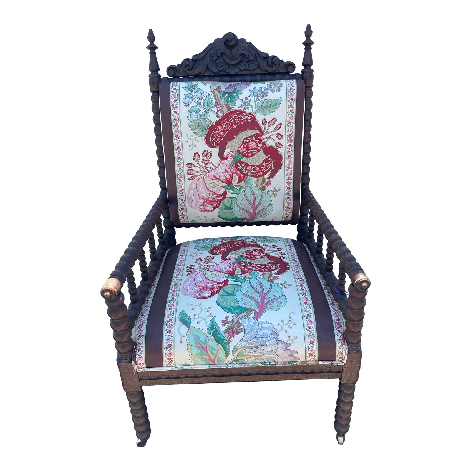 Antique English Bobbin Chair in Chintz | Chairish