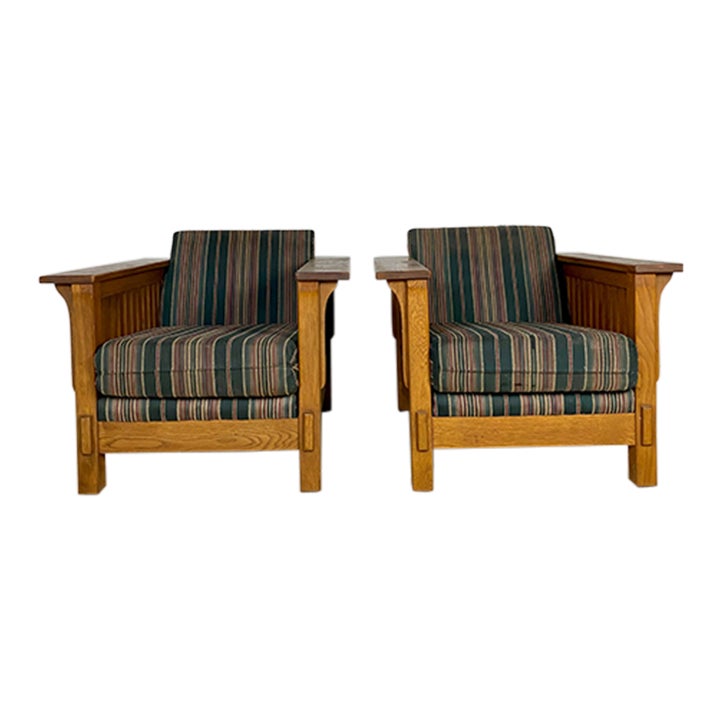 Late 20th Century Flexsteel Mission Style Oak Lounge Chairs - a Pair ...